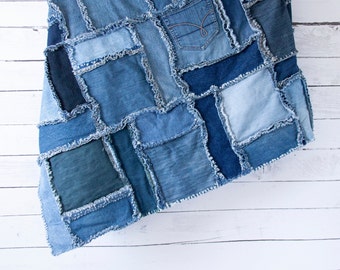 Denim Rag Quilt // Queen Size Bed // Recycled Blue Jeans // 91”x101” - Etsy