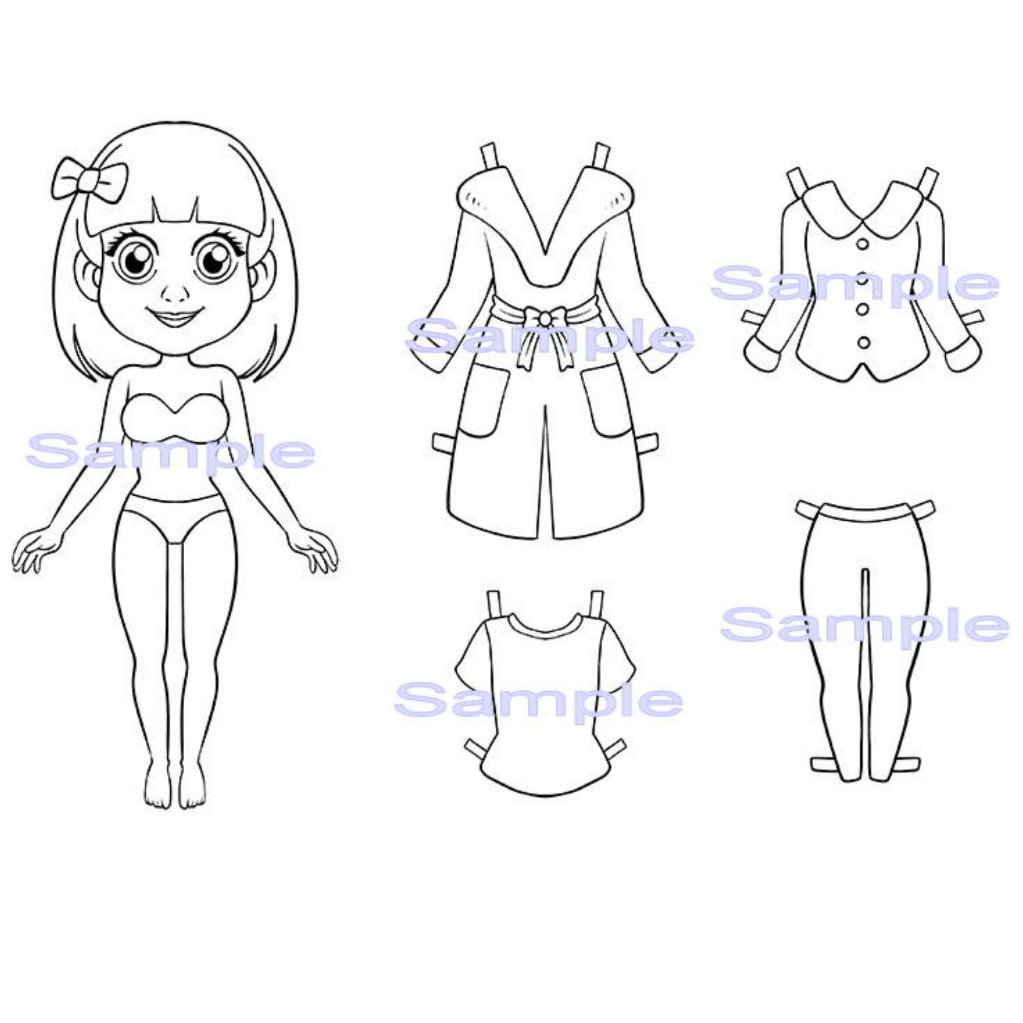 Printable Paper Doll With Cloths. Color Your Own Paper Doll Digital ...