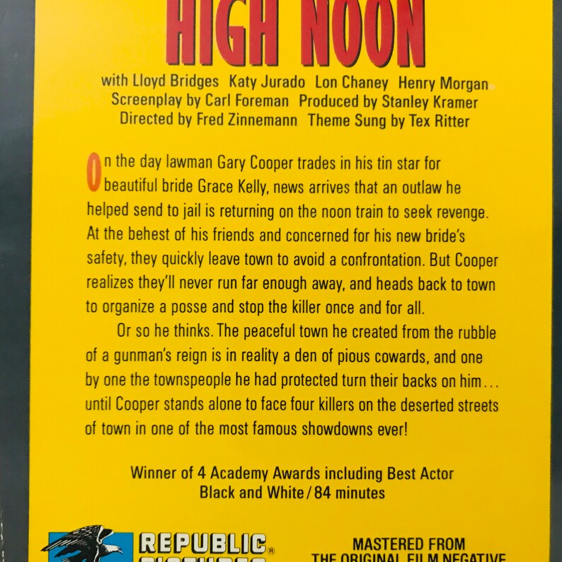 High Noon, 1952 Gary Cooper, Grace Kelly, VCR Tape (vintage) - Etsy