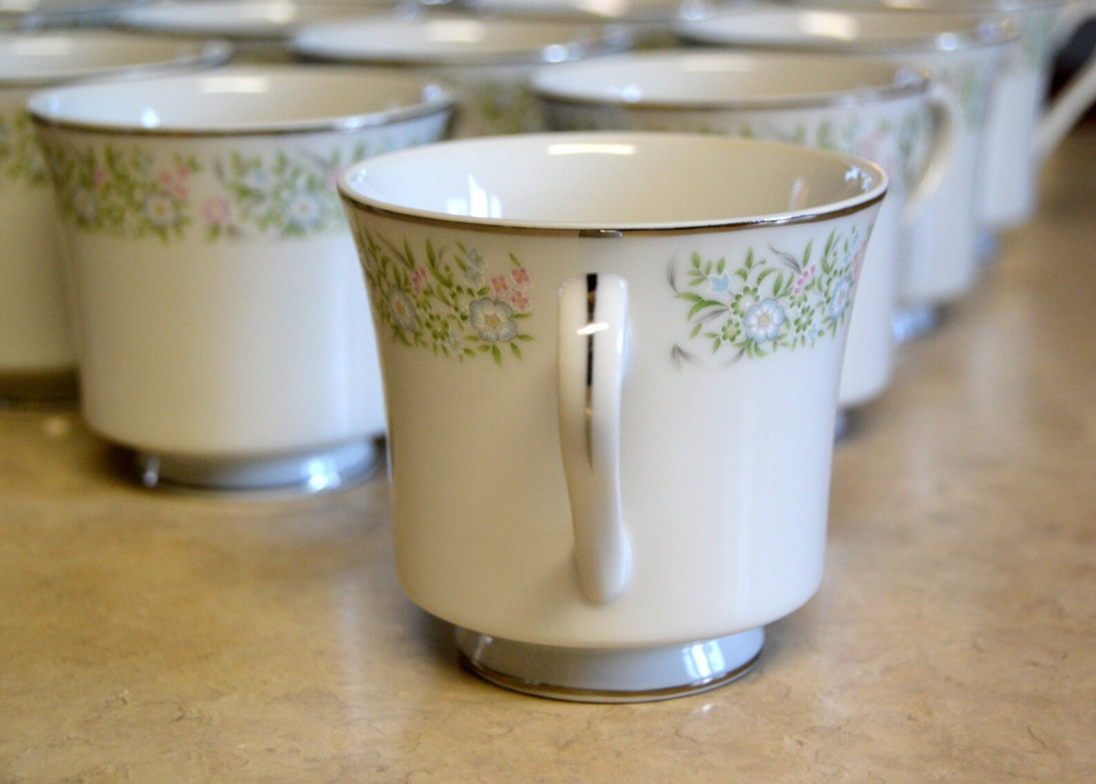 Taihei China, Springtime, FOOTED CUP, Square Shape, Pink & Blue Flowers ...