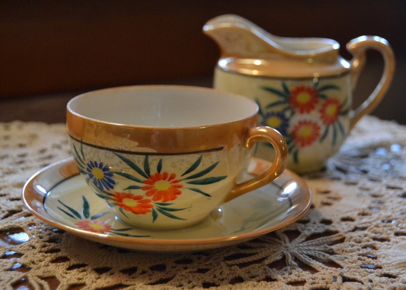 Lusterware TEACUP and SAUCER Set Hand Painted in Japan Peach - Etsy