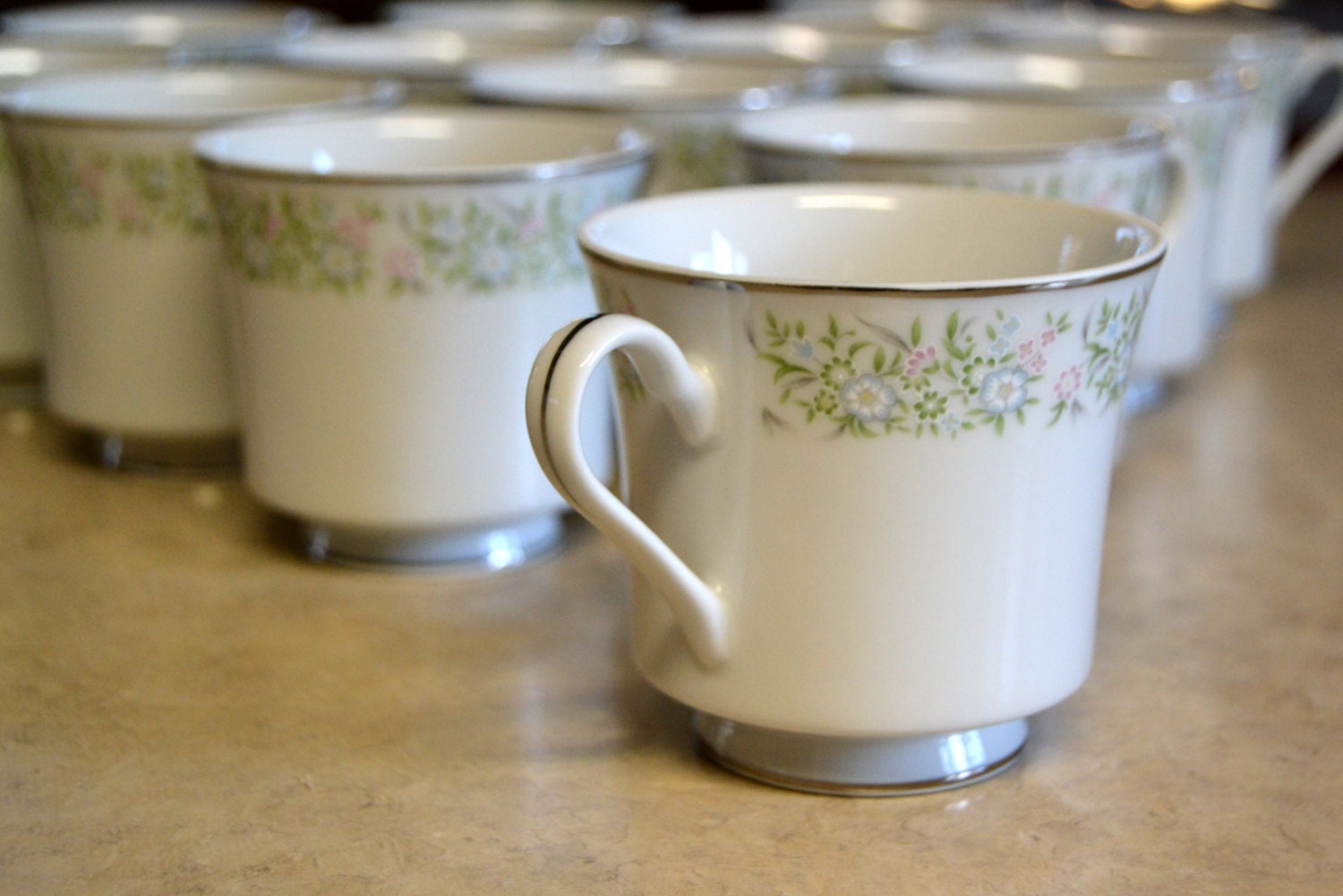 Taihei China, Springtime, FOOTED CUP, Square Shape, Pink & Blue Flowers ...