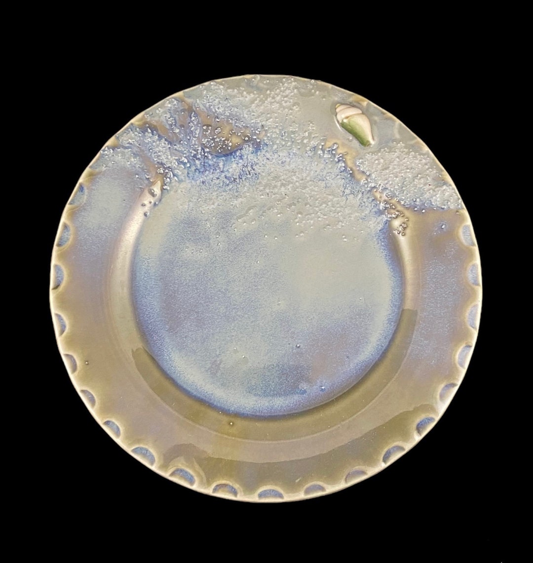 Pottery LUNCHEON PLATE Shell Ocean Water Sand Blue Sea Shore Beach ...