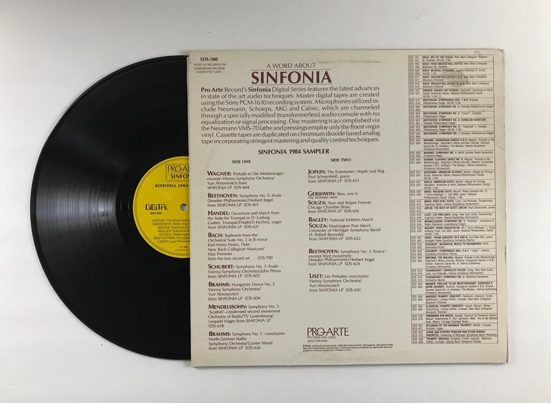 Pro-arte Sinfonia 1984 Digital Sampler, Vintage LP Record Album Music ...