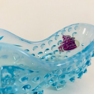 Fenton Hobnail Cats Head Slipper Shoe, Blue Opalescent Glass Vintage ...