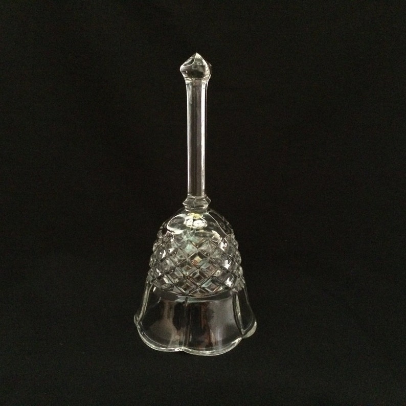 Lead Crystal Cut Glass BELL Clear Diamond Band Collectible Vintage Home ...