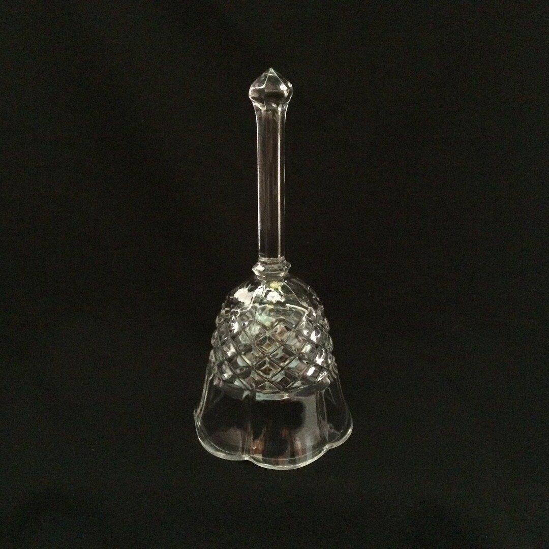 Lead Crystal Cut Glass BELL Clear Diamond Band Collectible Vintage Home ...