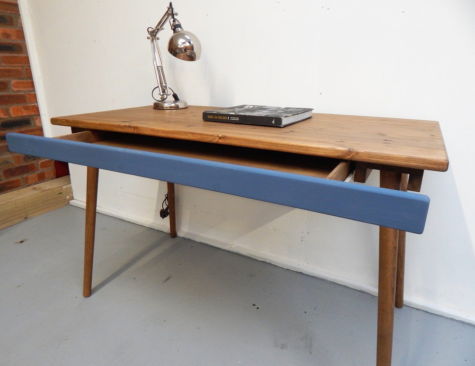 Scandi Computer Desk With Drawer Solid Wood Retro WFH Solid | Etsy UK