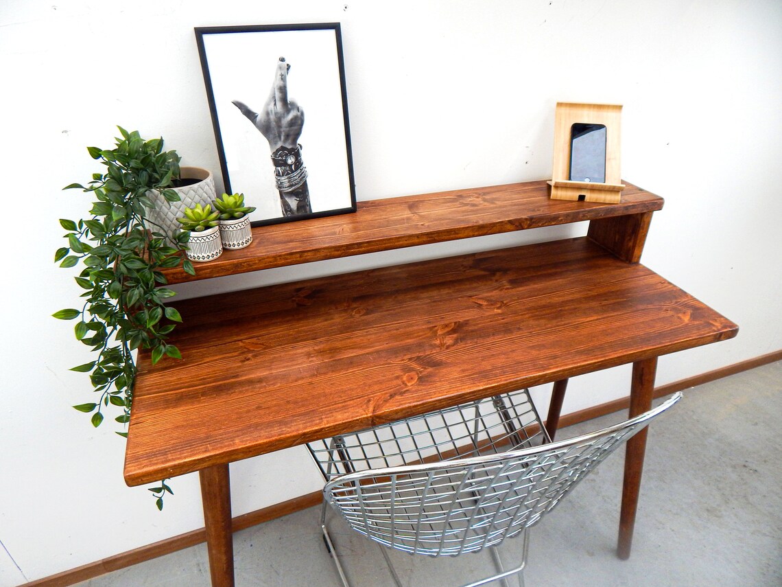 Computer Desk with Monitor Stand Rustic Reclaimed Handmade | Etsy