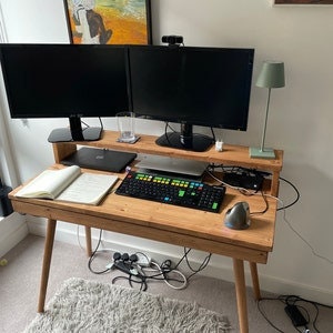 Computer Desk With Shelf Monitor Stand Rustic Reclaimed Handmade Simple ...