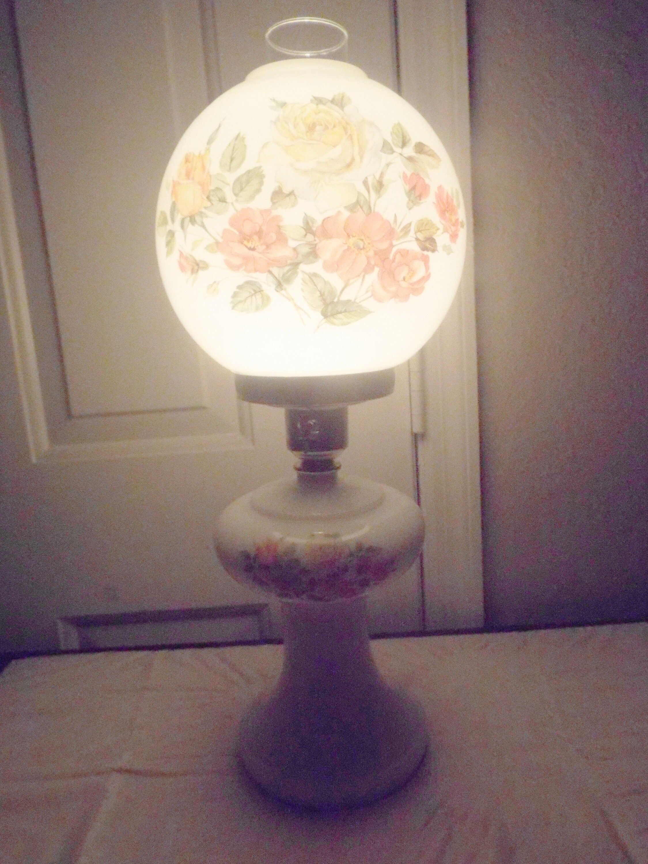 Gone With the Wind Fancy Globed Milk-glass Floral Displayed Hurricane ...