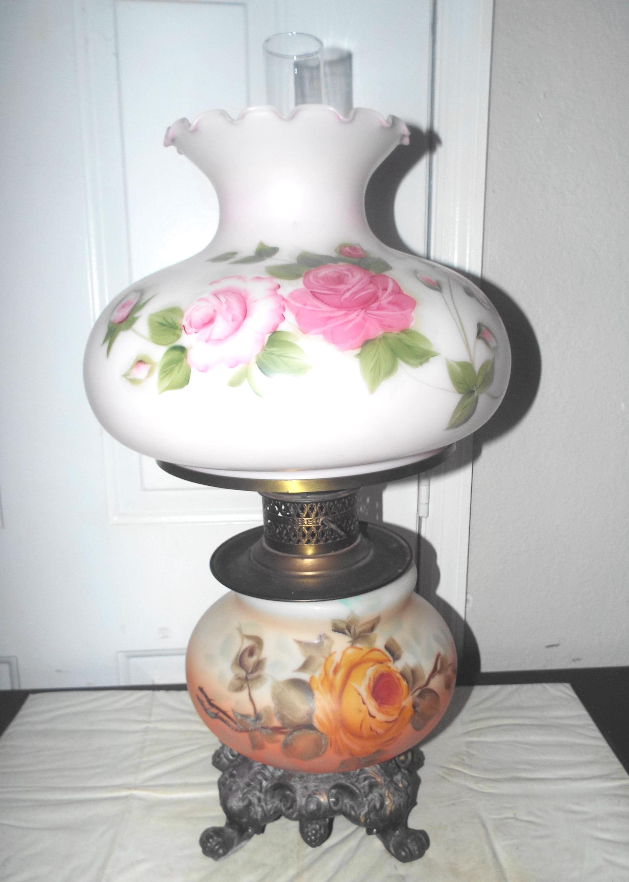 Gone With the Wind Vintage 27"h Fancy Parlor Size Pink Milk-glass Rose ...