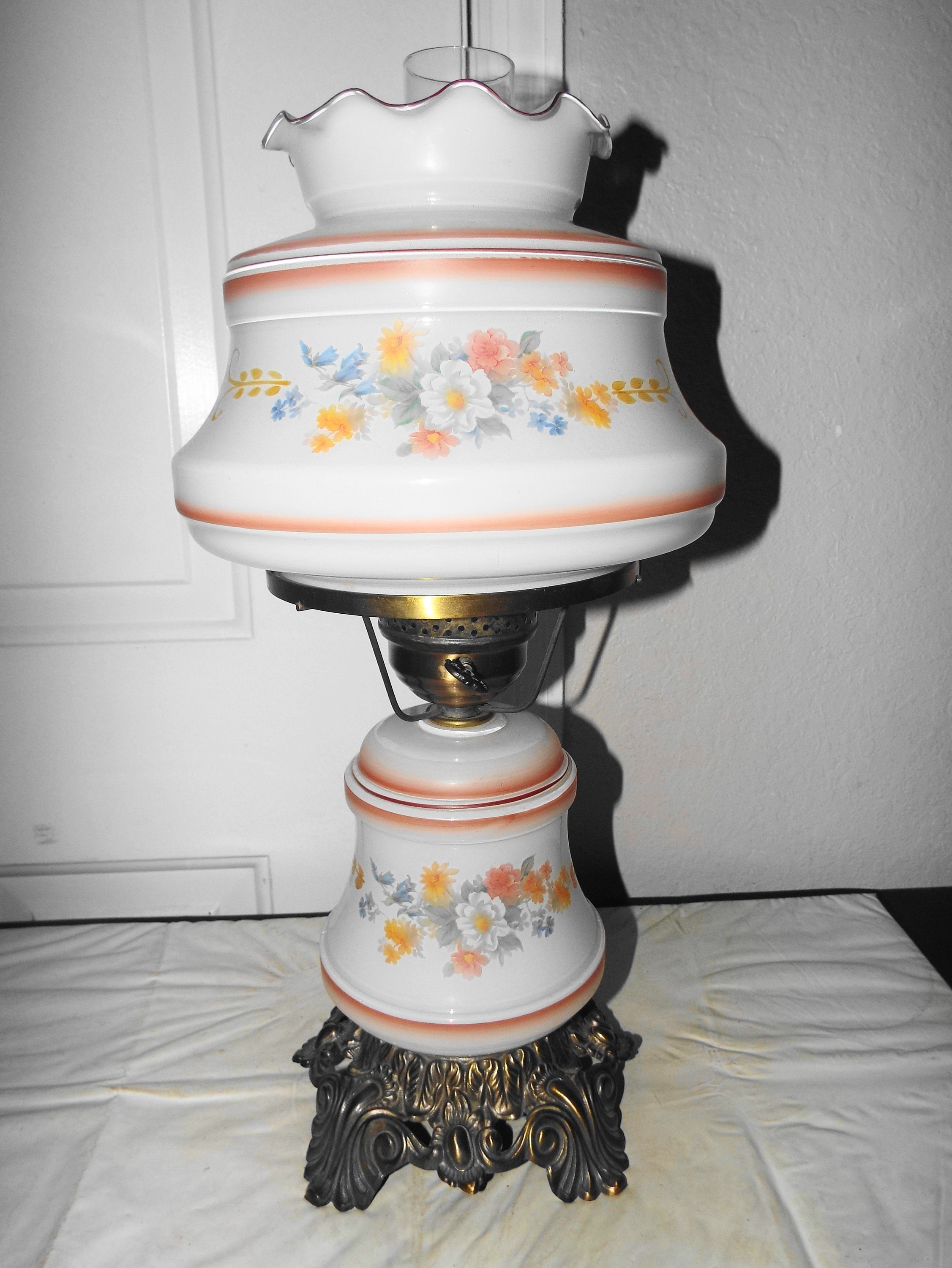 Gone With the Wind Vintage Fancy Cased-glass Floral Displayed Hurricane ...