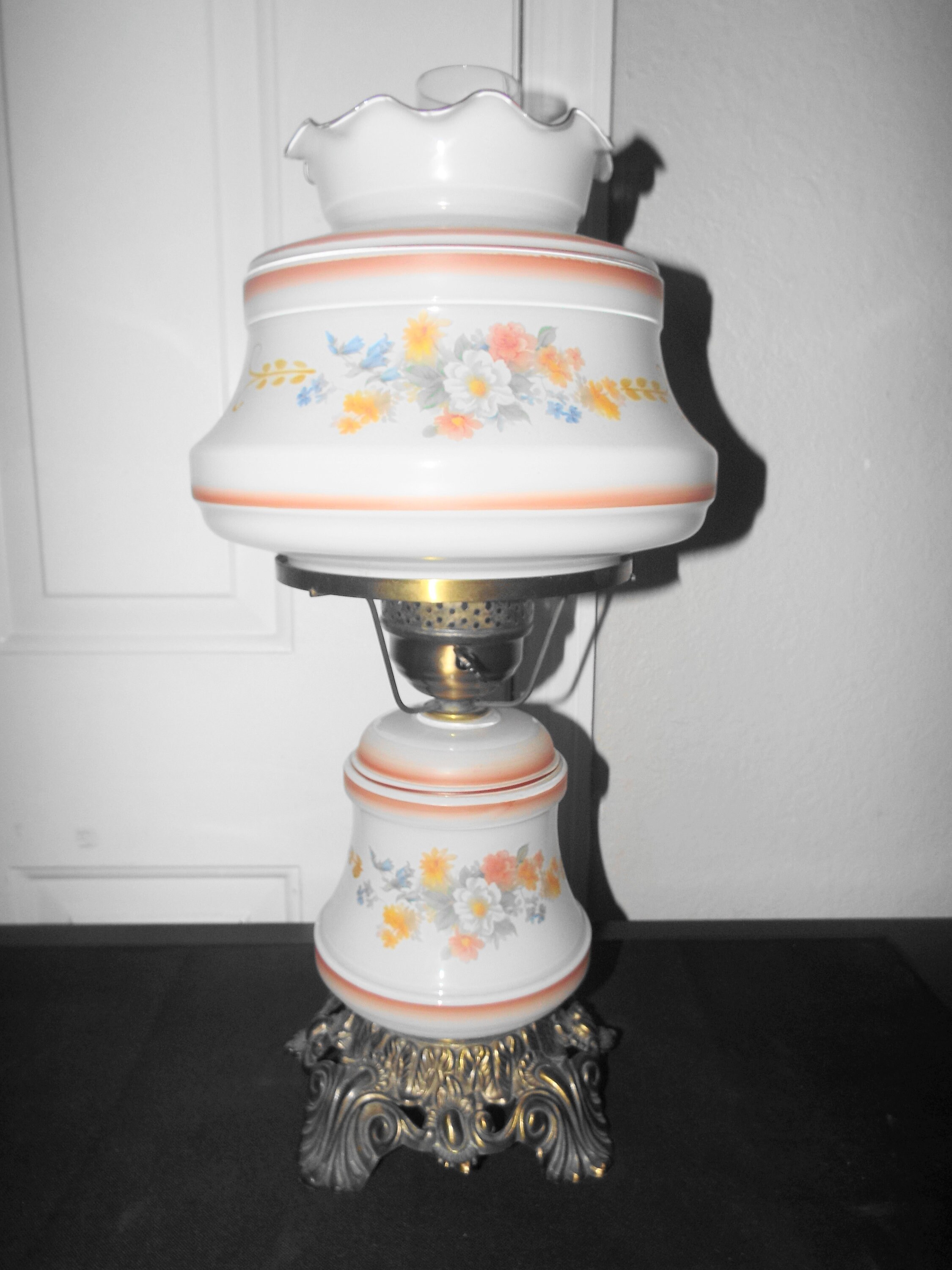 Gone With the Wind Vintage Fancy Cased-glass Floral Displayed Hurricane ...