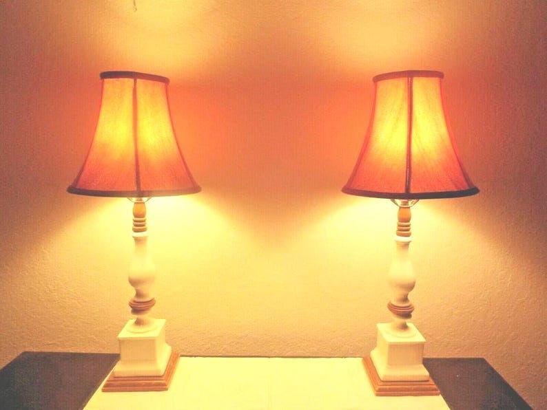 Lamps A Pair of Vintage 24"h 3-way Fancy Ceramic on Wood Shaded ...