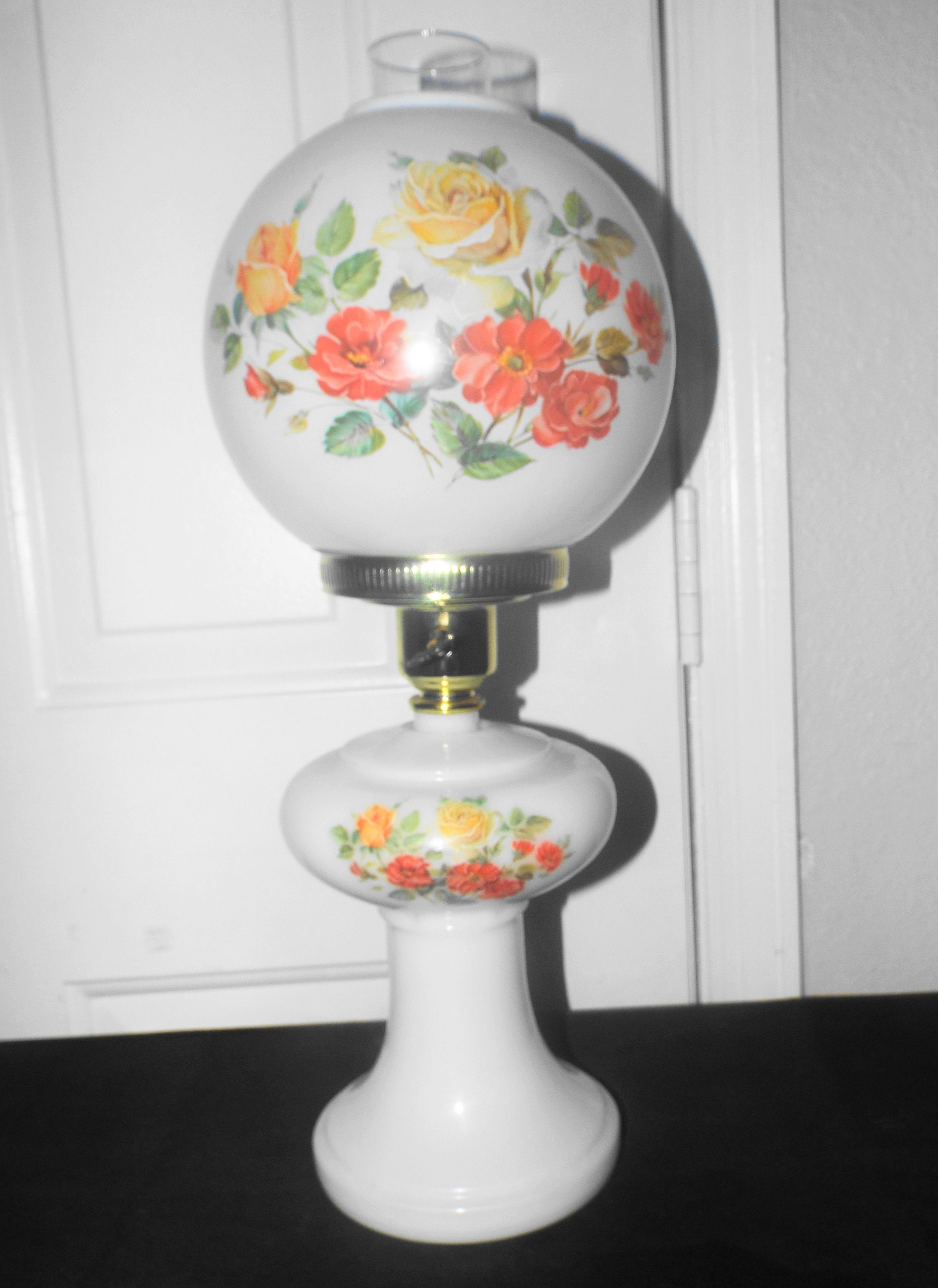 Gone With the Wind Fancy Globed Milk-glass Floral Displayed Hurricane ...