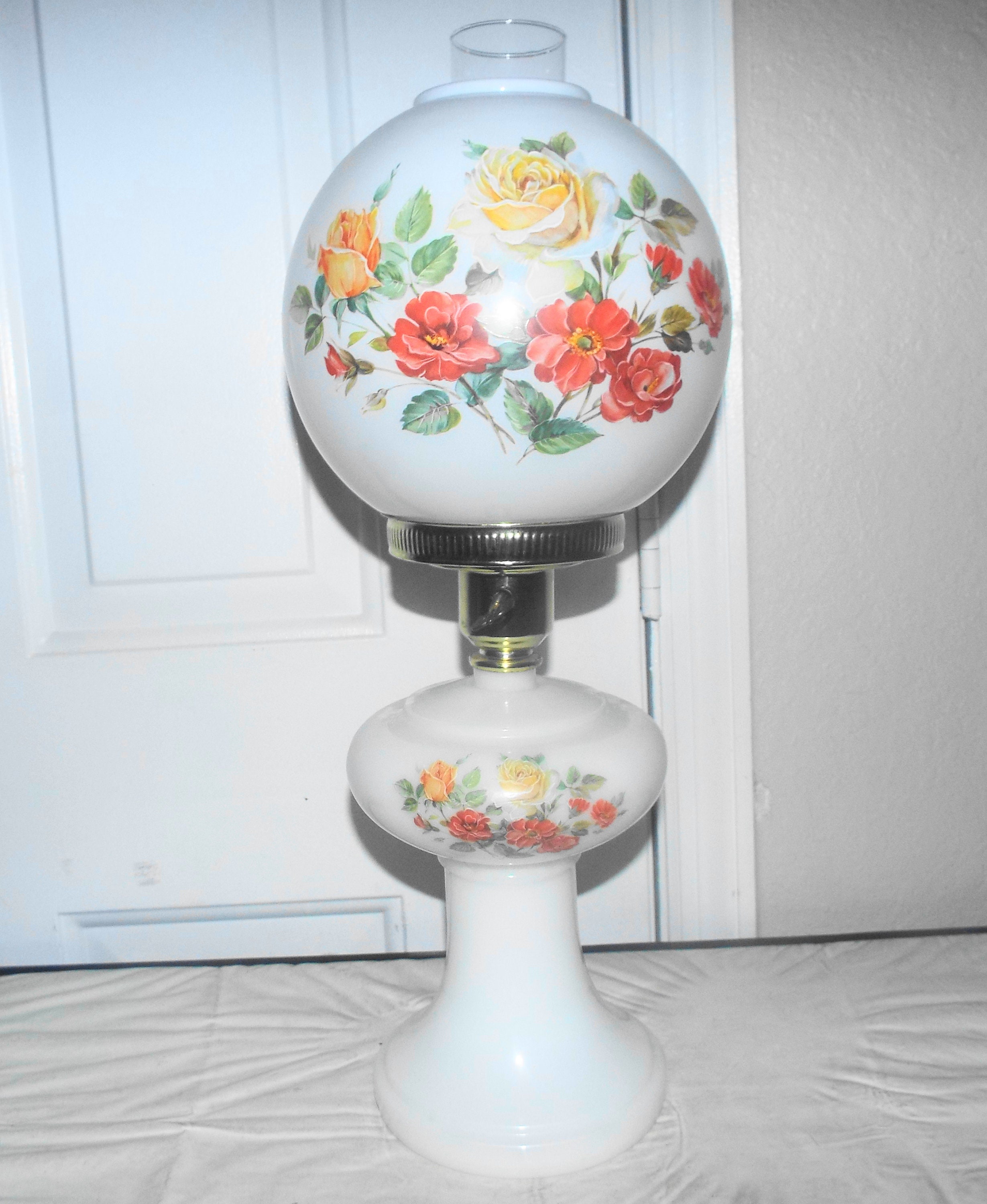 Gone With the Wind Fancy Globed Milk-glass Floral Displayed Hurricane ...