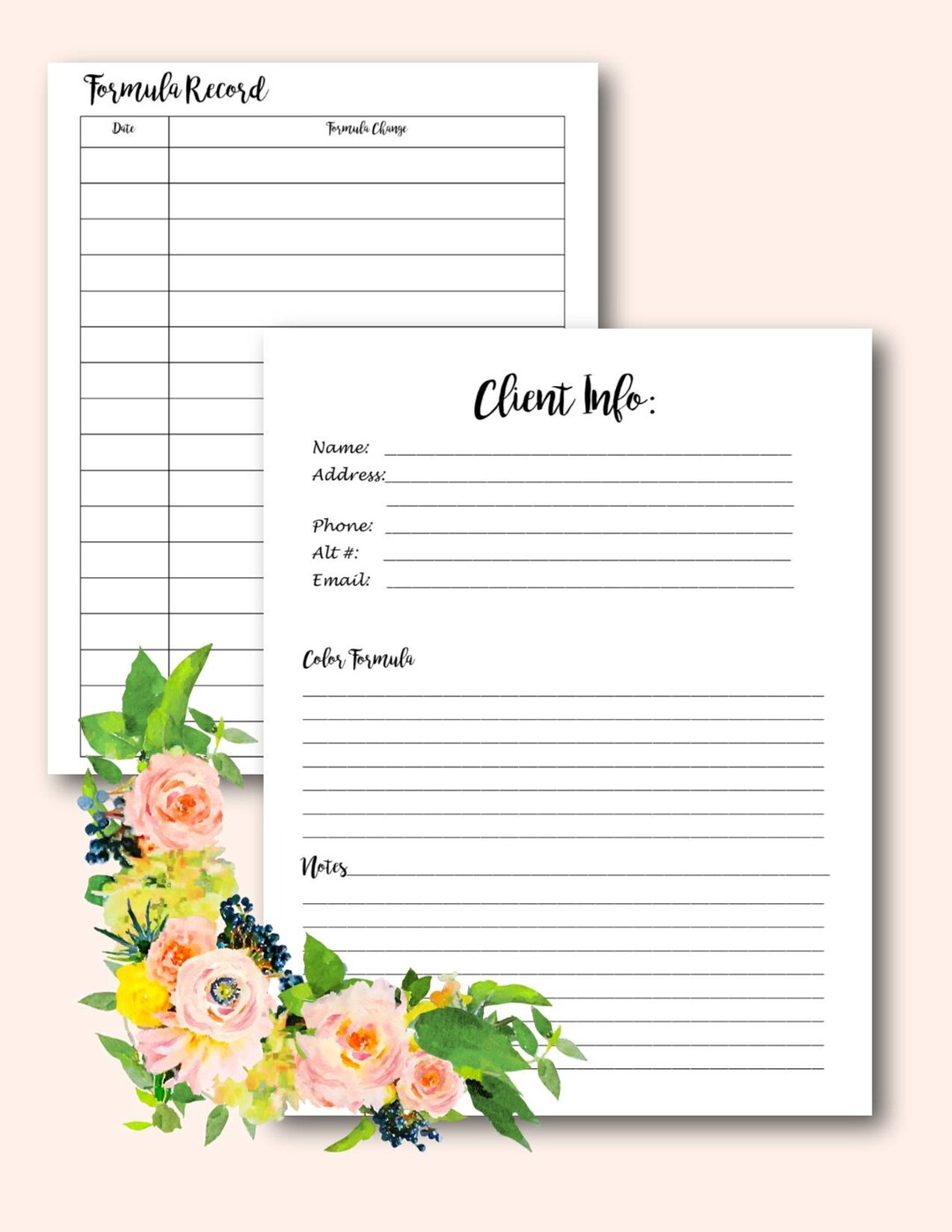 Salon, Hair Colorist, Digital Salon Printables, Client Log Color Record ...