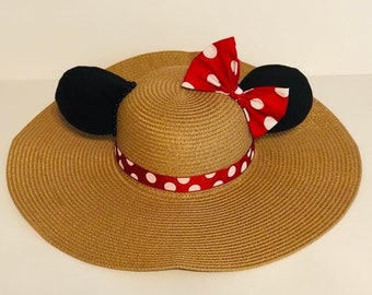 Mouse Ears Floppy Straw Beach Hat Narrow Brim - Etsy