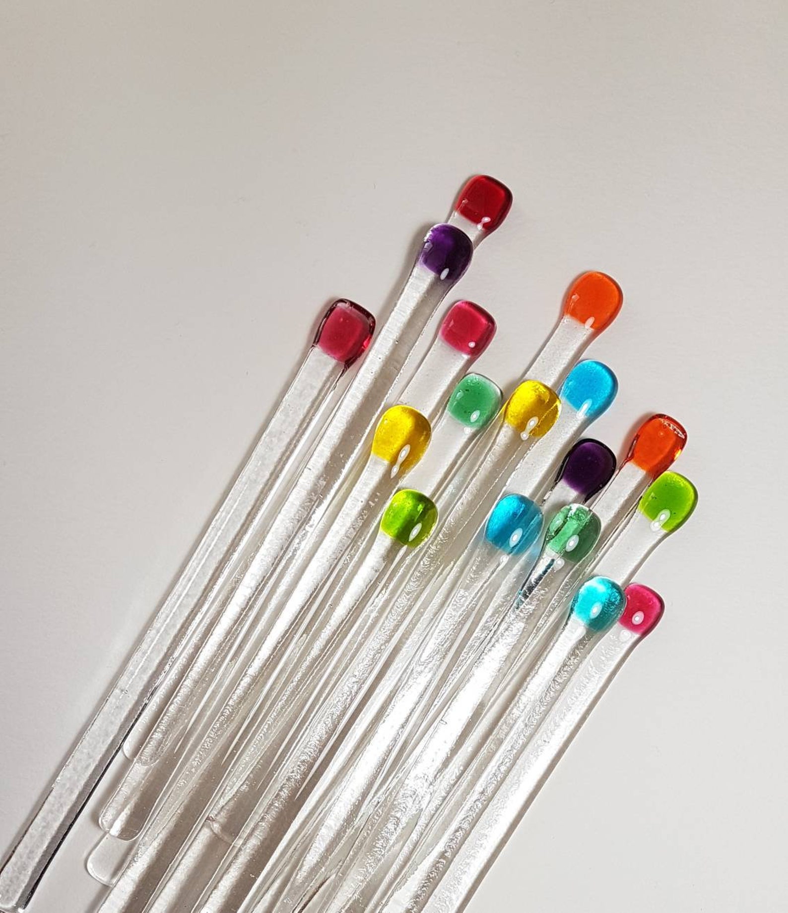 Glass Cocktail Sticks, Swizzle Sticks, Fused Glass, Multiple Colours ...