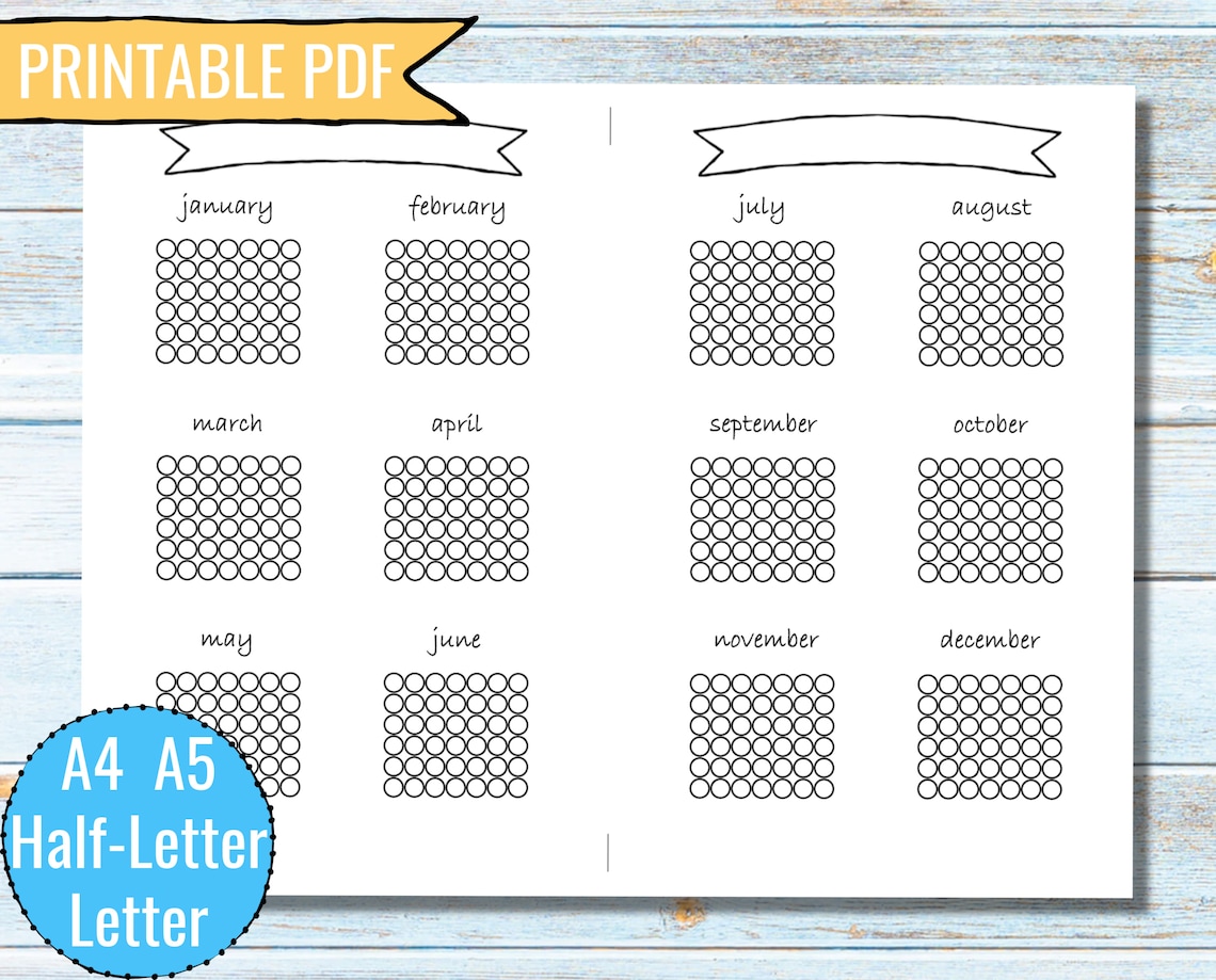Mini Calendar Habit Tracker Printable, Bullet Journal Tracker, Black ...