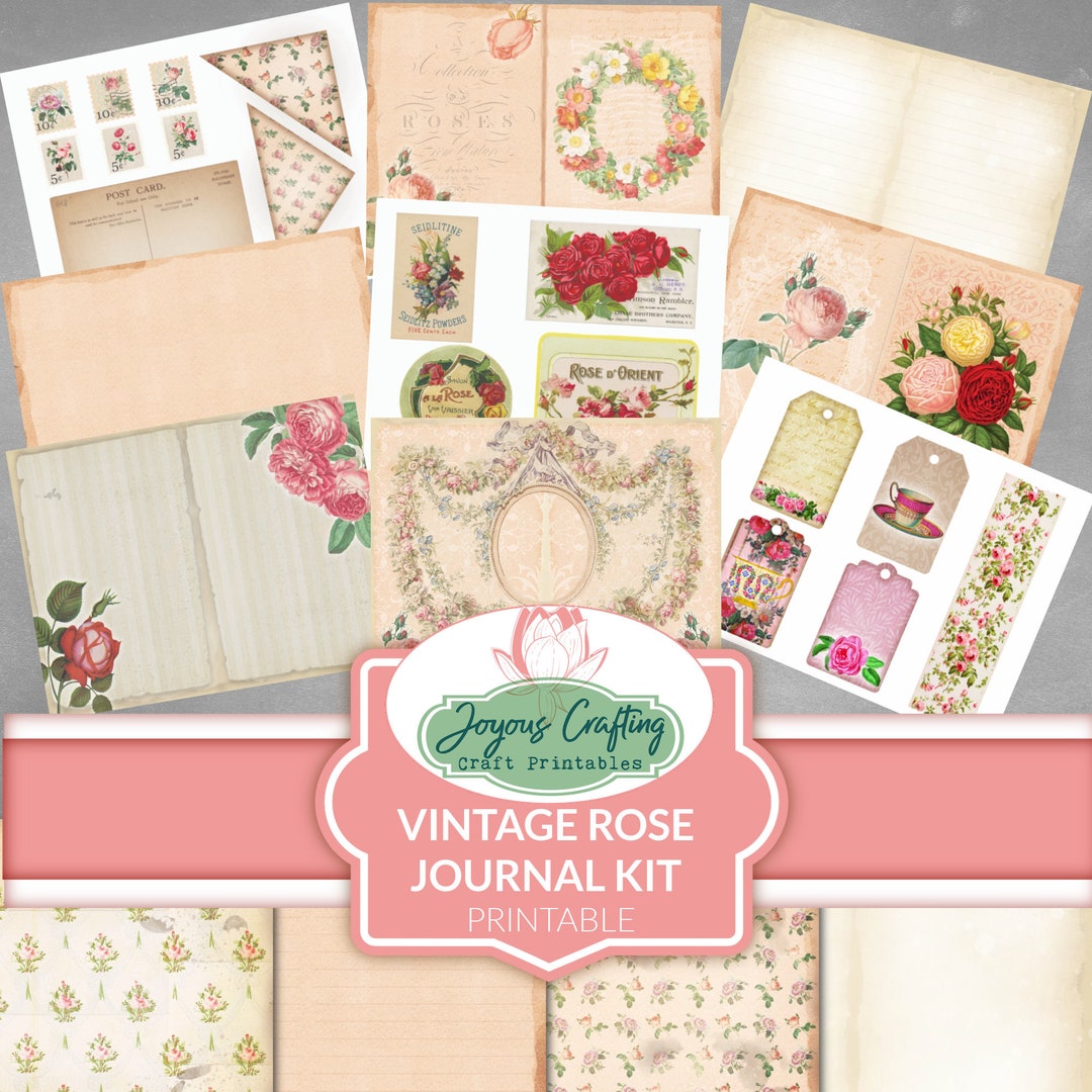 Rose Junk Journal Kit, Pink Journal Pages, Vintage Rose Journal Kit ...