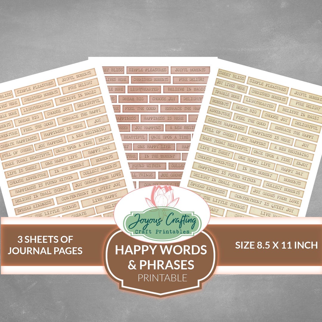 Happy Journal Words Printable Labels: Positive Phrases, Scrapbooking ...