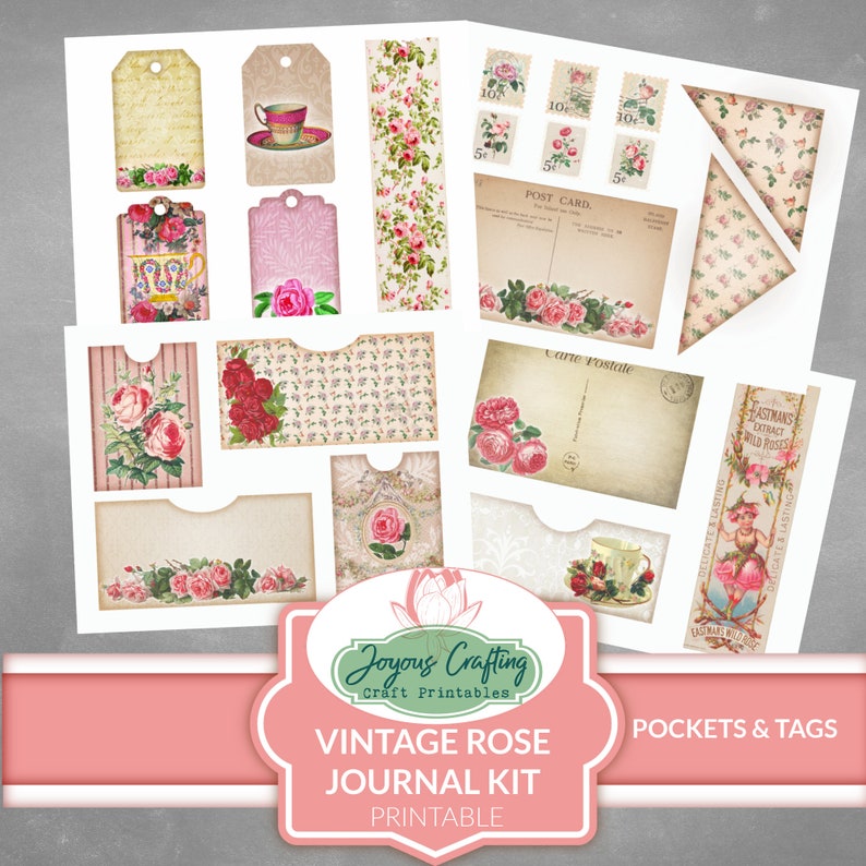 Rose Junk Journal Kit, Pink Journal Pages, Vintage Rose Journal Kit ...