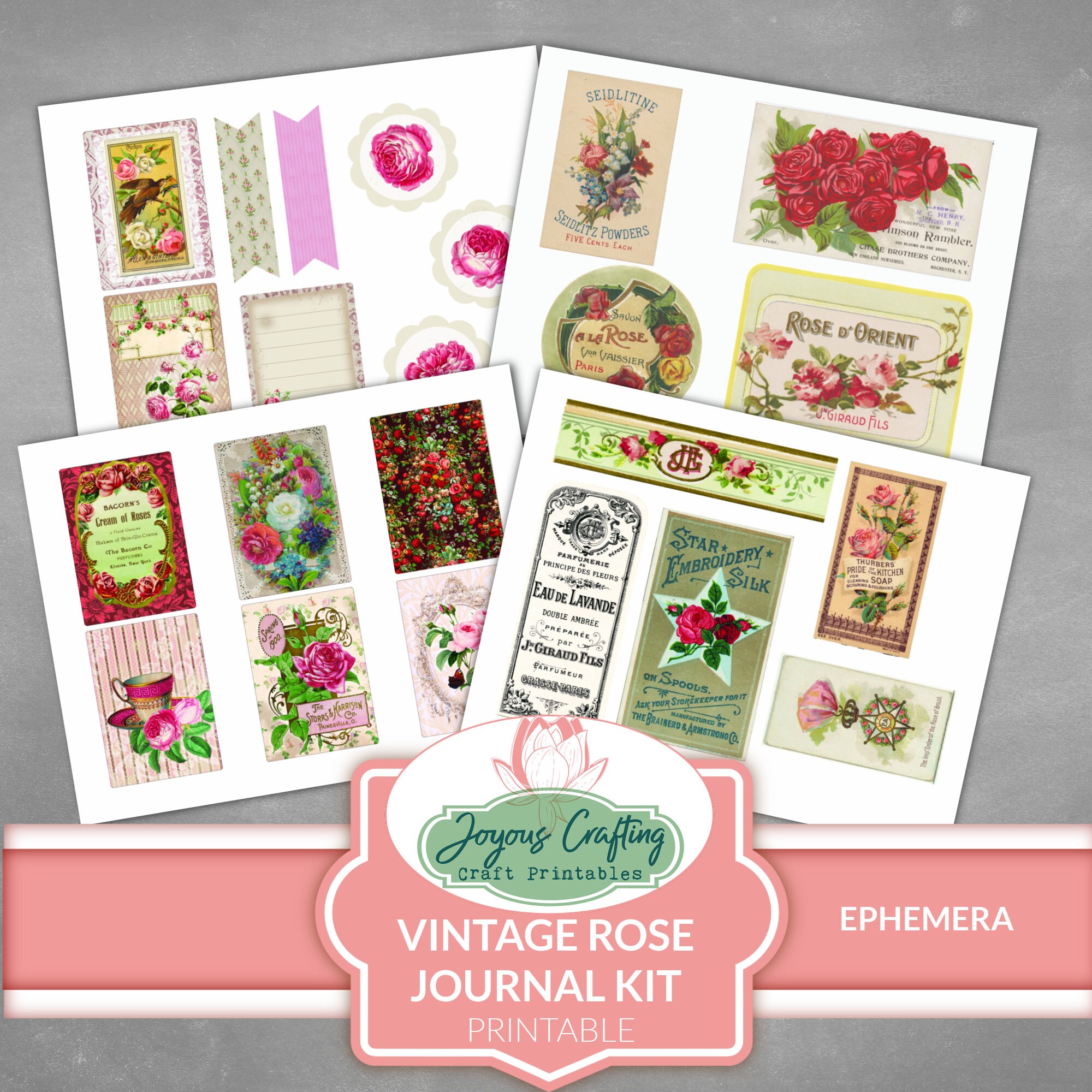 Rose Junk Journal Kit, Pink Journal Pages, Vintage Rose Journal Kit ...