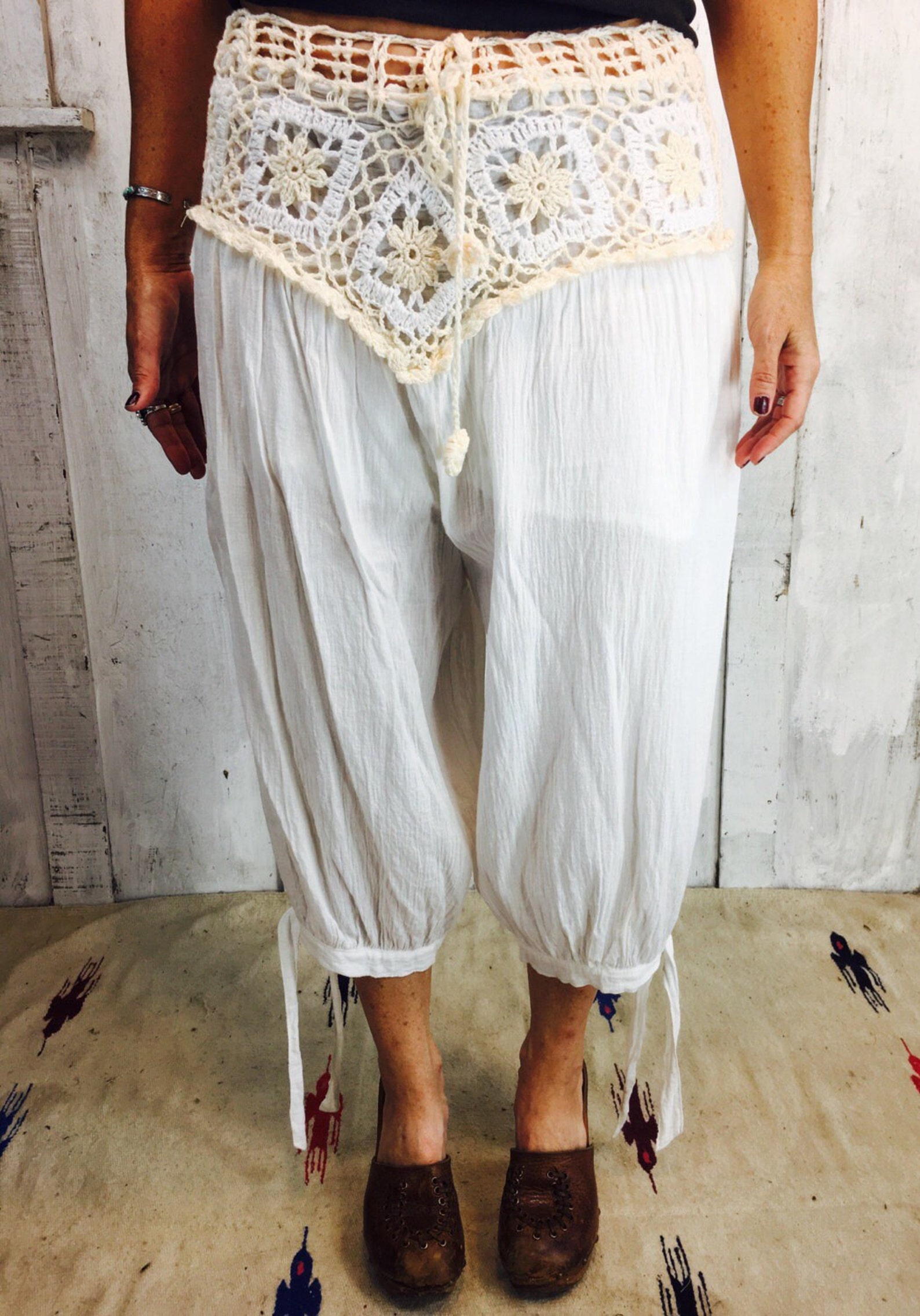 Vintage Cotton Pants// White Gauze Cotton Pants// Indian Gypsy Pants ...
