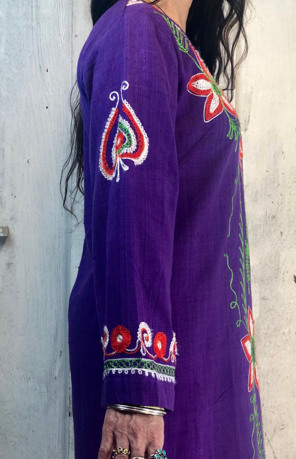Vintage Indian Caftan/: 70s Embroidered Ethnic Kaftan// Indian Bohemian ...