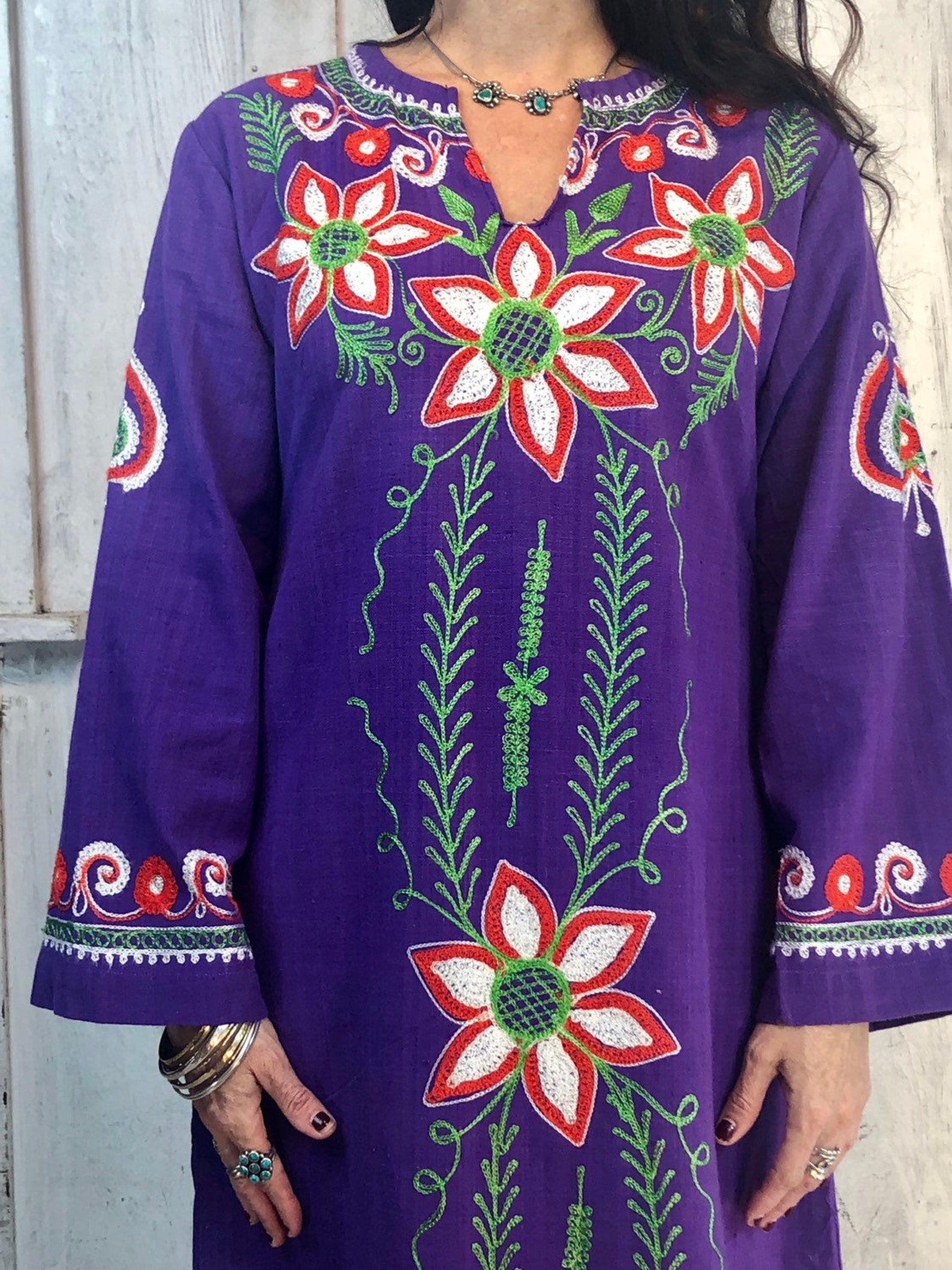 Vintage Indian Caftan/: 70s Embroidered Ethnic Kaftan// Indian Bohemian ...