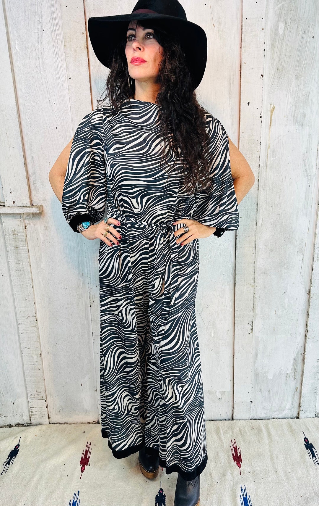 Zebra 70's Jumpsuit// Vintage Jumpsuit// Boho Hippie Jumpsuit//vintage ...