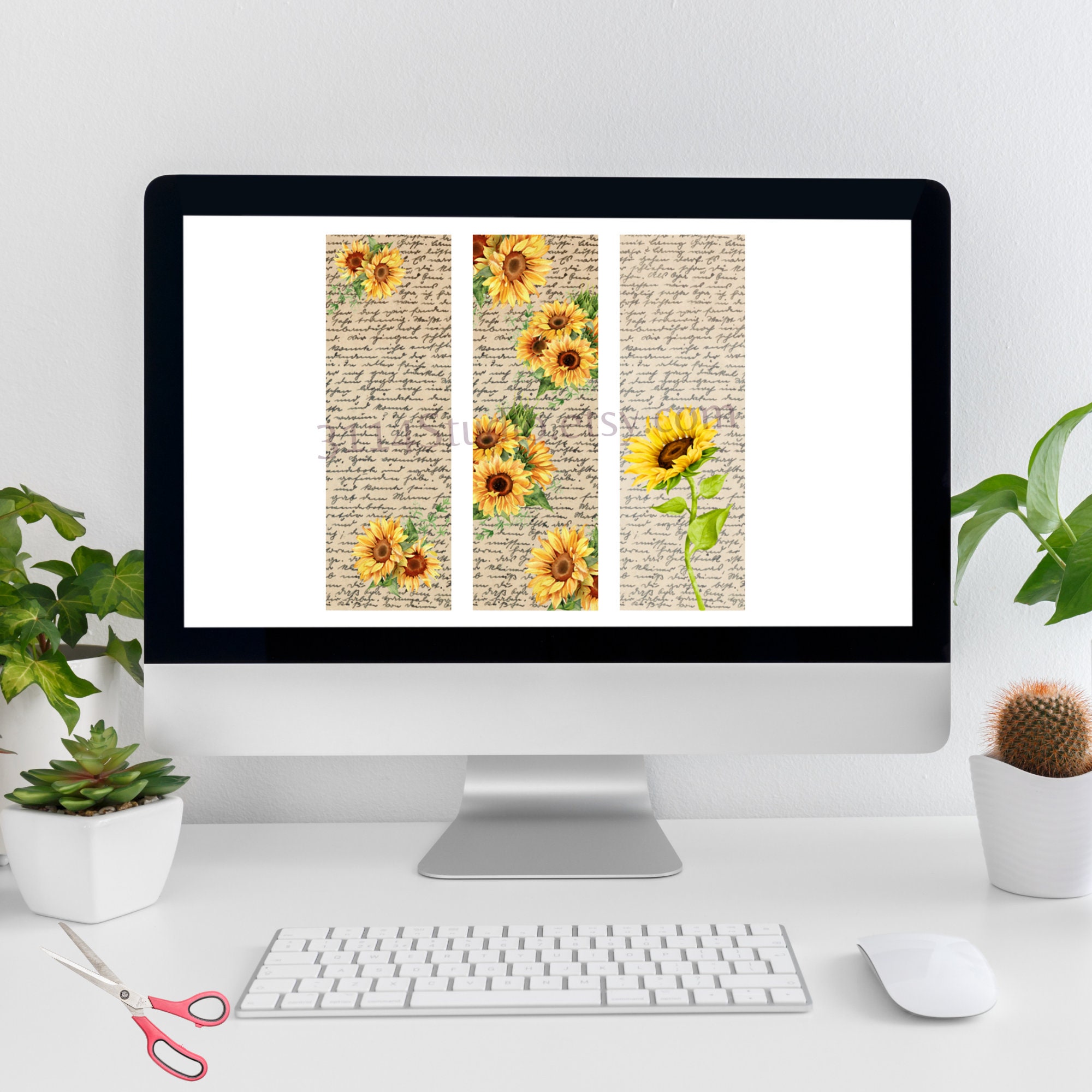 Sunflower Handwriting Printable Bookmarks, Set of 3, Printable, Digital ...