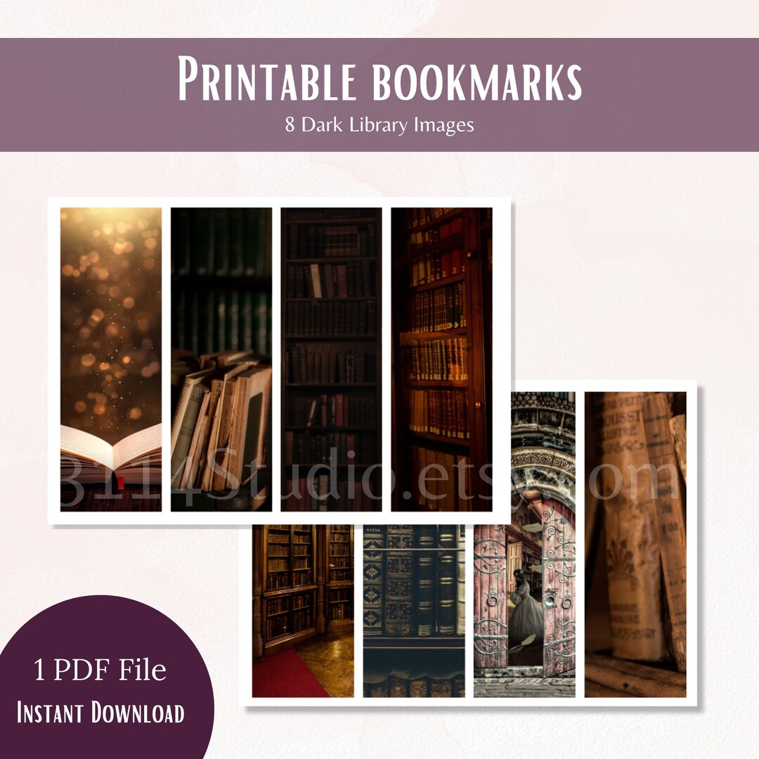 Dark Library Printable Bookmarks, Set of 8, Printable, Digital Download ...