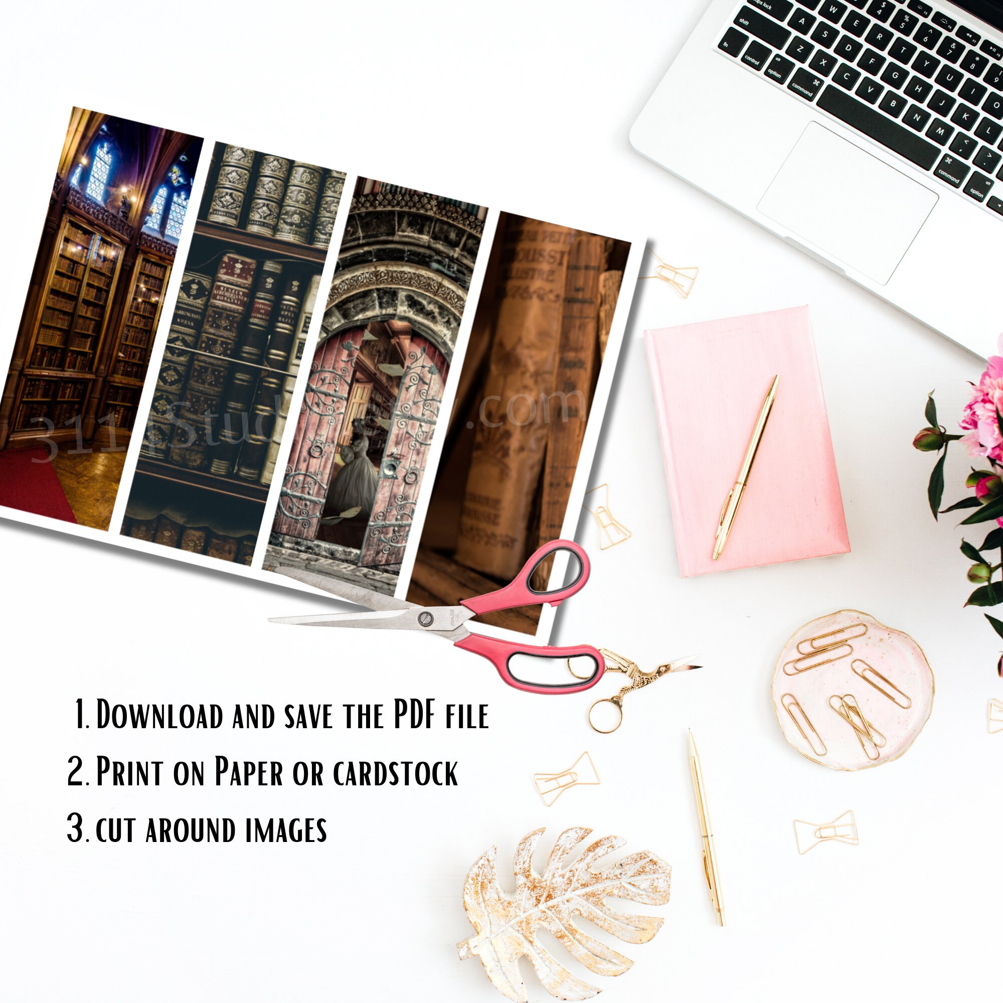 Dark Library Printable Bookmarks, Set of 8, Printable, Digital Download ...