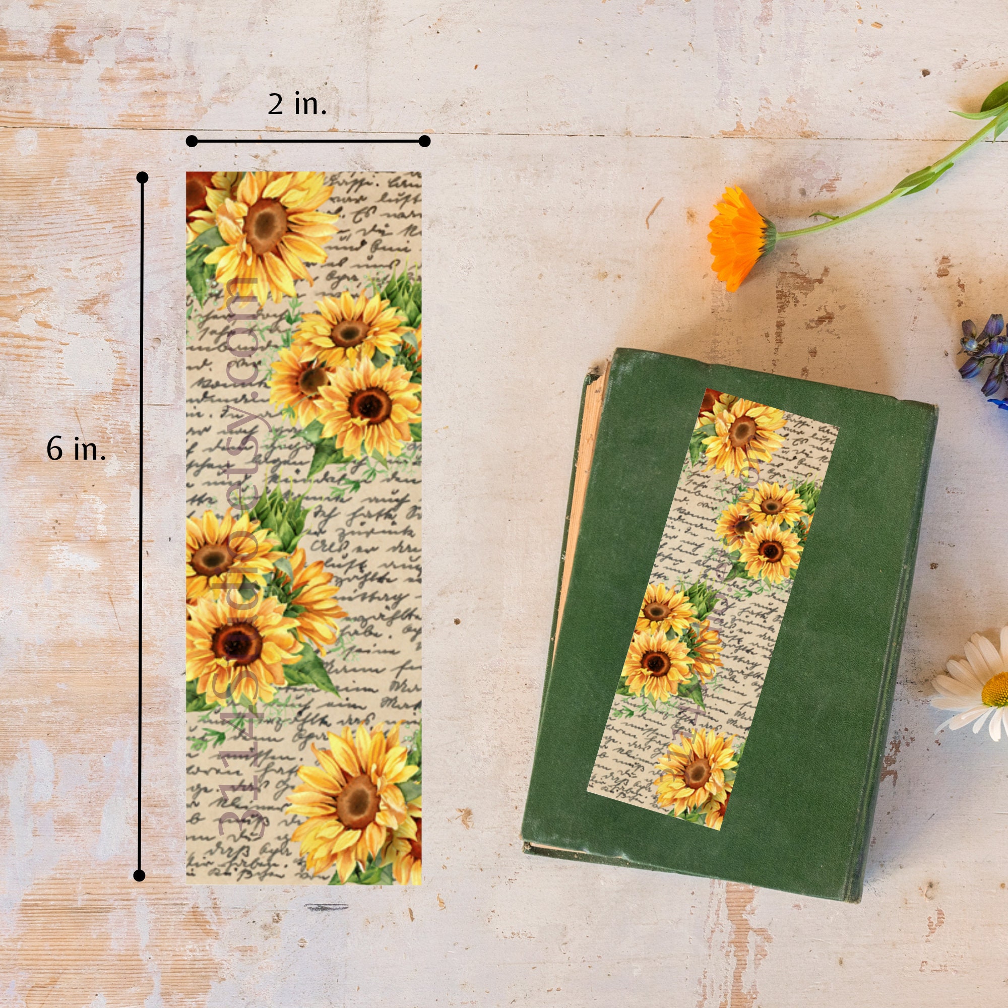 Sunflower Handwriting Printable Bookmarks, Set of 3, Printable, Digital ...