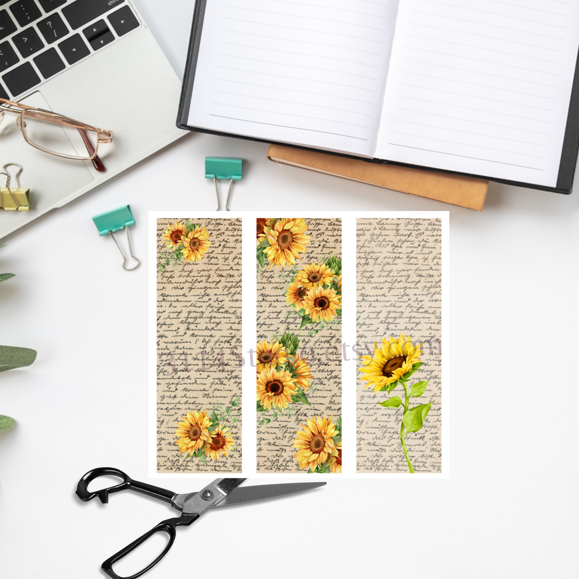 Sunflower Handwriting Printable Bookmarks, Set of 3, Printable, Digital ...