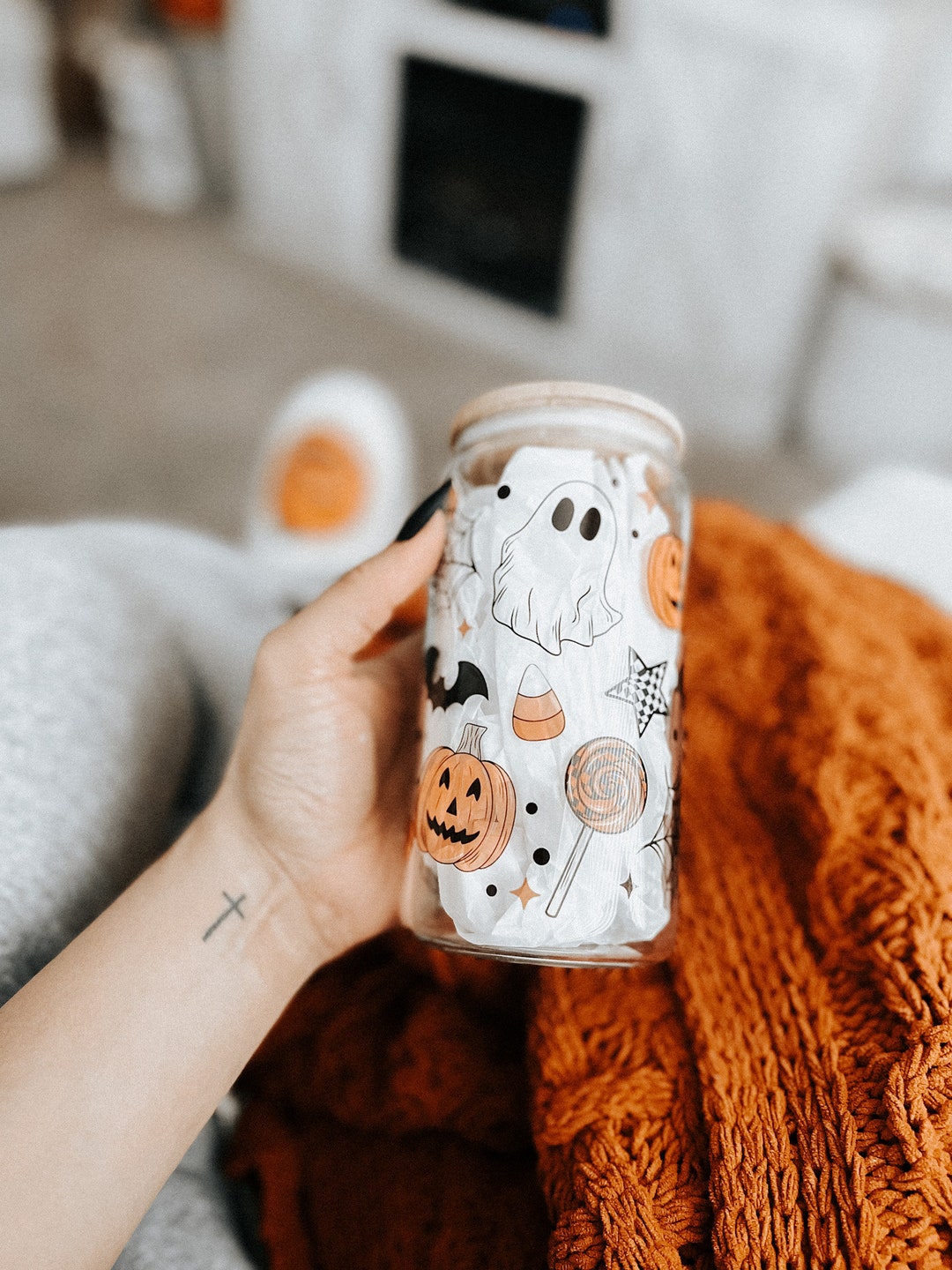 Spooky Ghost Pumpkin Cup, Halloween 16 Oz Cup, Halloween Glass Cup ...