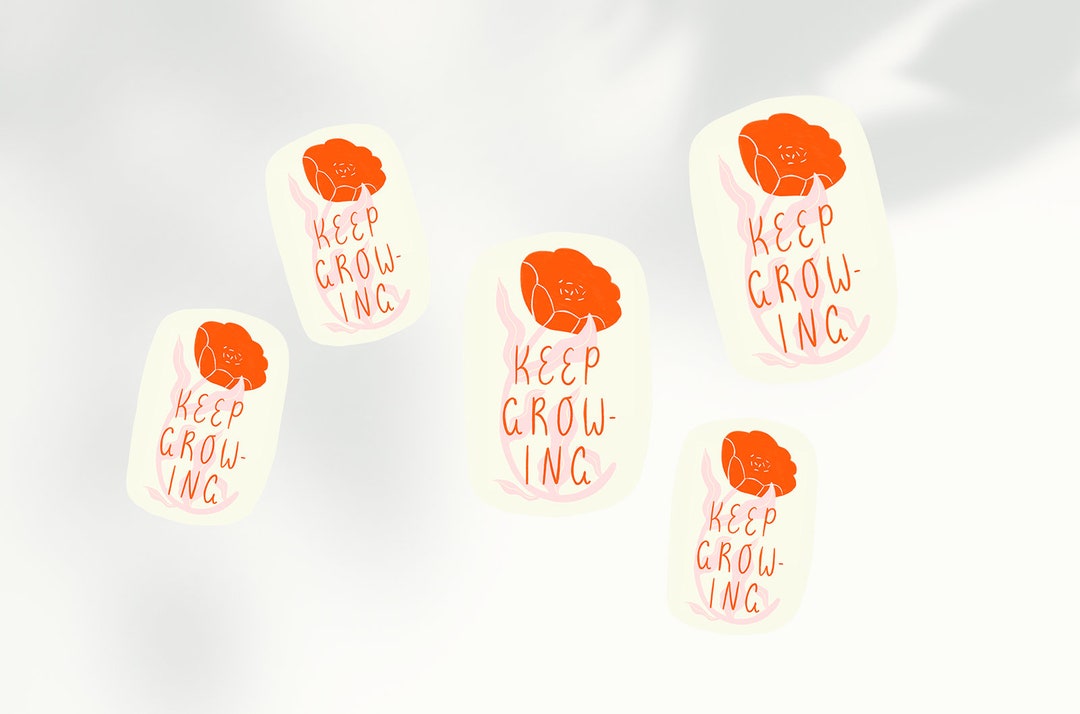 Illustrative Sticker Set »keep Growing« With Flower Drawing and ...