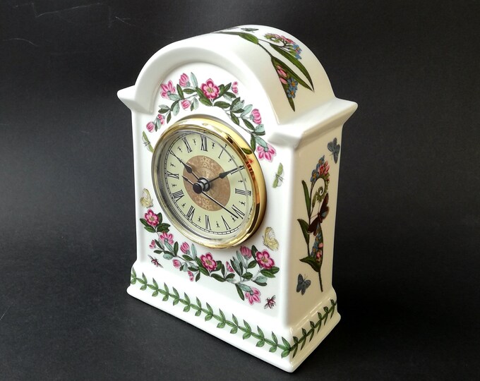 Vintage Porcelain Table Clock Flowers Desk Clock Botanic Garden Mantel ...
