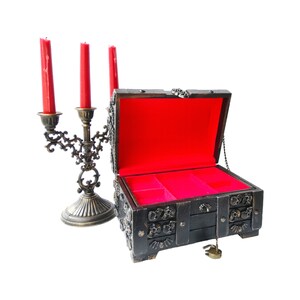 Large Gothic Jewelry Box Vintage Black Wooden Skull Bats Box Victorian ...