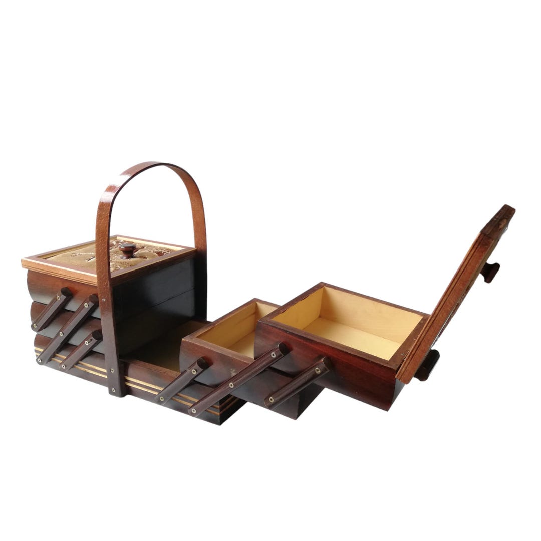 Vintage Sewing Box Wooden Sewing Fold Out Box Retro Storage Box - Etsy