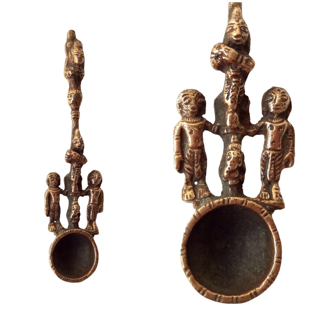 Vintage Bronze Figural Sculpted Puja Temple Ritual Spoon Shrine Altar ...