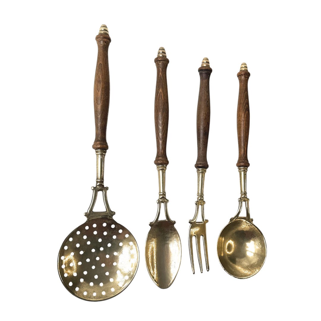 Set 4 Vintage Brass Kitchen Utensils on Solid Brass , Vintage Cookware ...