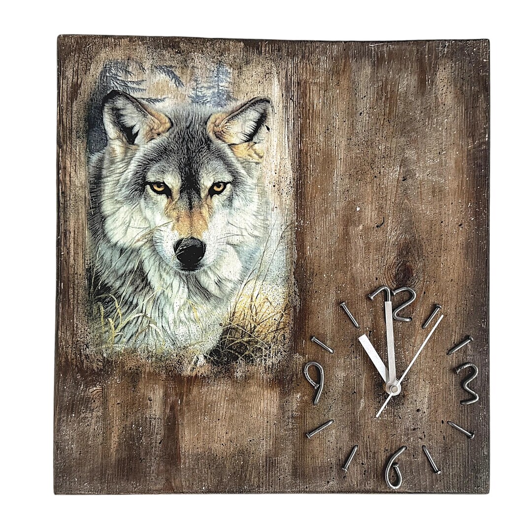 Wood Wall Clock Wolf Office Gift Wolf Lovers Pallet Reclaimed Wall ...
