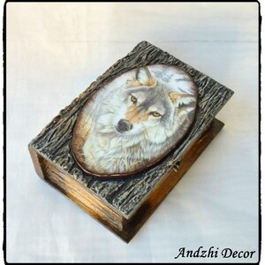 Box Wolf Box Book Keepsake Wolf Lovers Money Box Wooden Storage Box ...