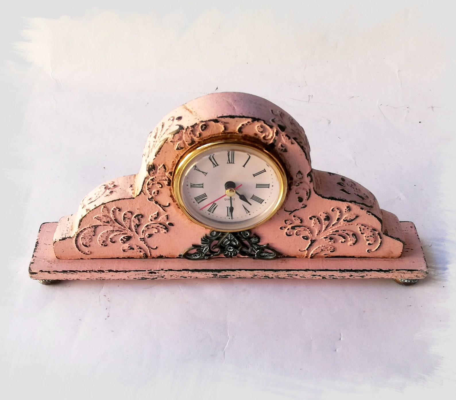 Shabby Chic decor Desk clock Shabby Chic Pink Mantel clock | Etsy