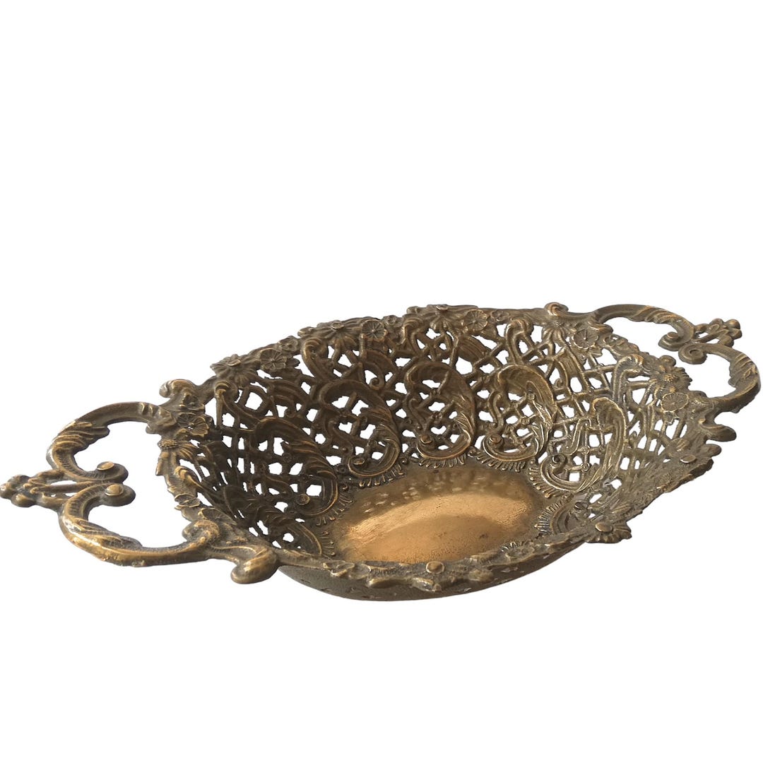 Vintage Fancy Bronze Brass Reticulated Basket or Bowl With Rococo ...
