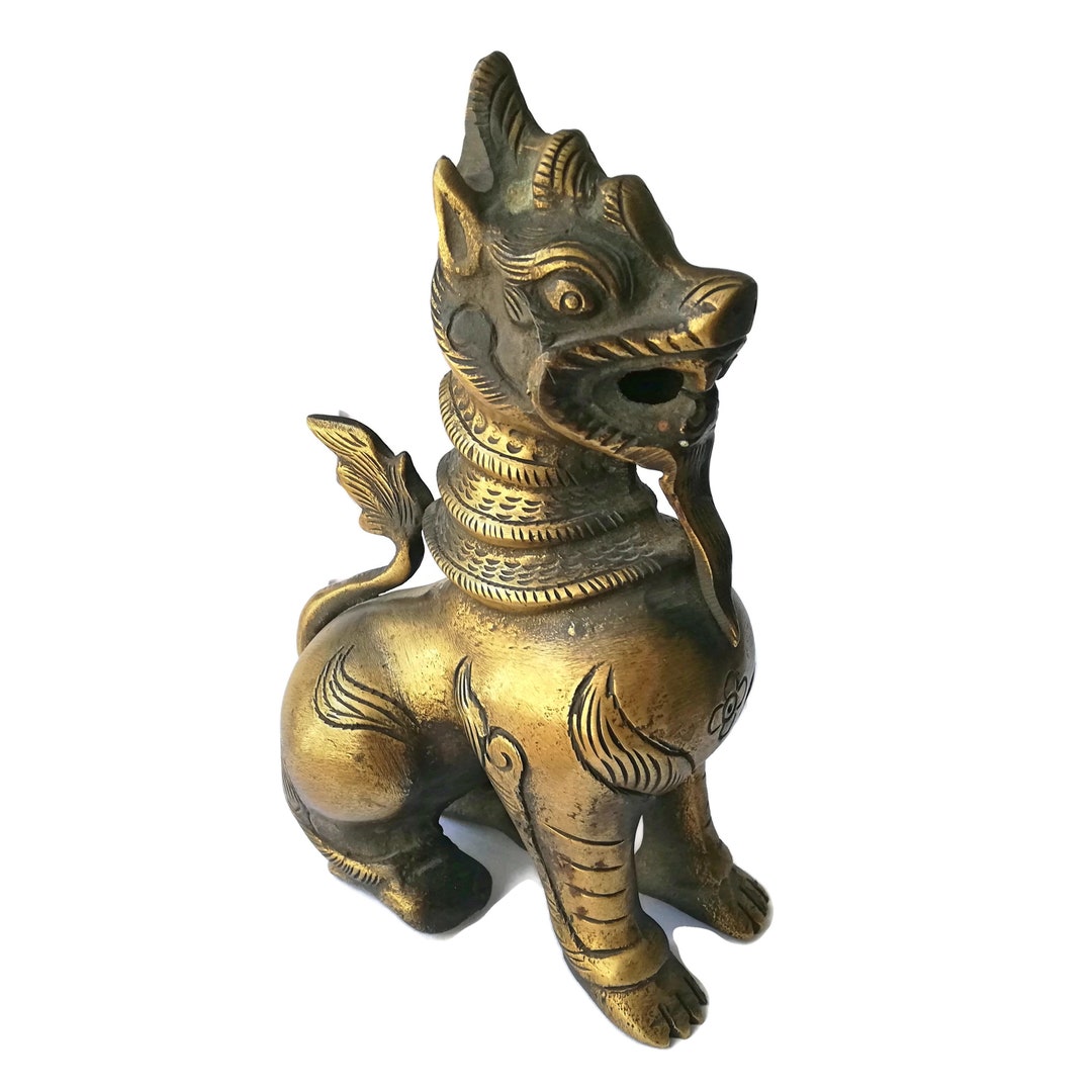 Antique Asian Khmer Burmese Myanmarese Bronze Guardian Lion Statue Late ...